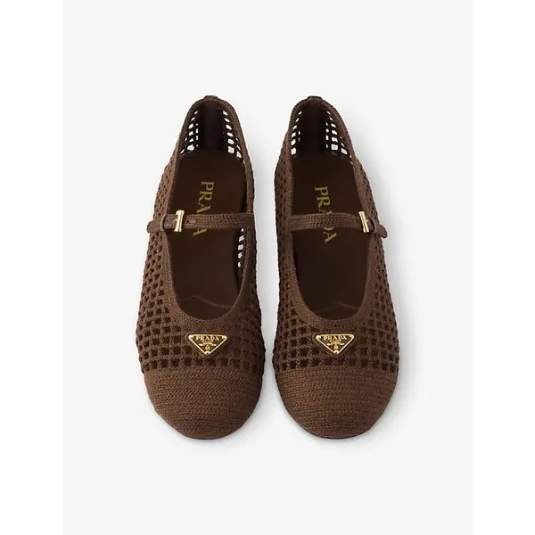 Prada Triangle-logo Crochet Ballerina Flats - Brown