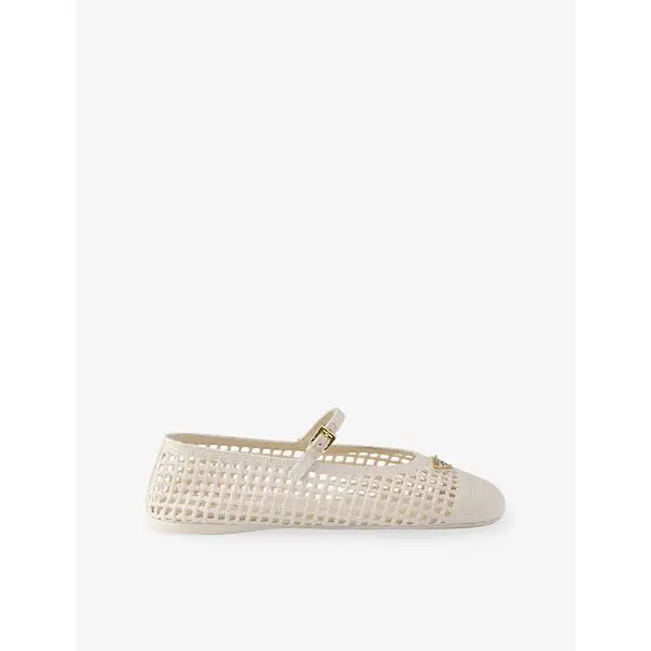 Prada Triangle Logo Crochet Ballerina Flats - Neutral