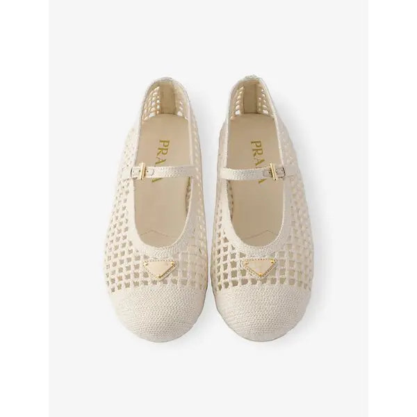 Prada Triangle Logo Crochet Ballerina Flats - Neutral
