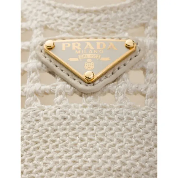 Prada Triangle Logo Crochet Ballerina Flats - Neutral