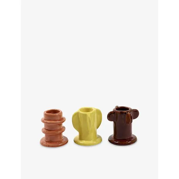 SERAX Molly Stoneware Candle Holders Set Of Three - Mix