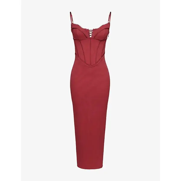 House Of Cb Romy Mesh Bodycon Maxi Dress - Wine