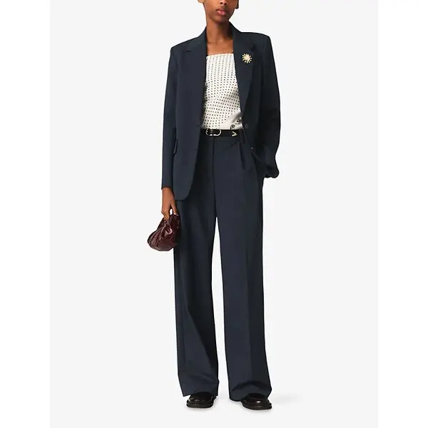 Maje Pinstripe Wool-blend Suit Jacket With Chain Belt
