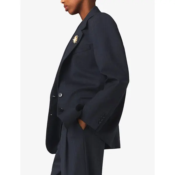 Maje Pinstripe Wool-blend Suit Jacket With Chain Belt
