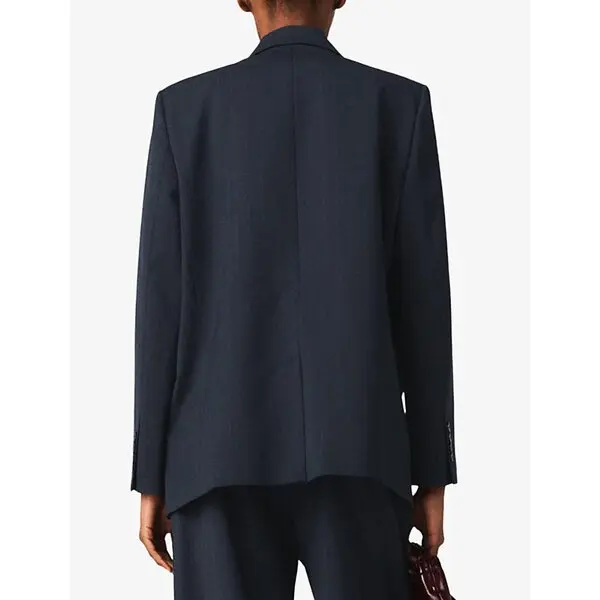 Maje Pinstripe Wool-blend Suit Jacket With Chain Belt