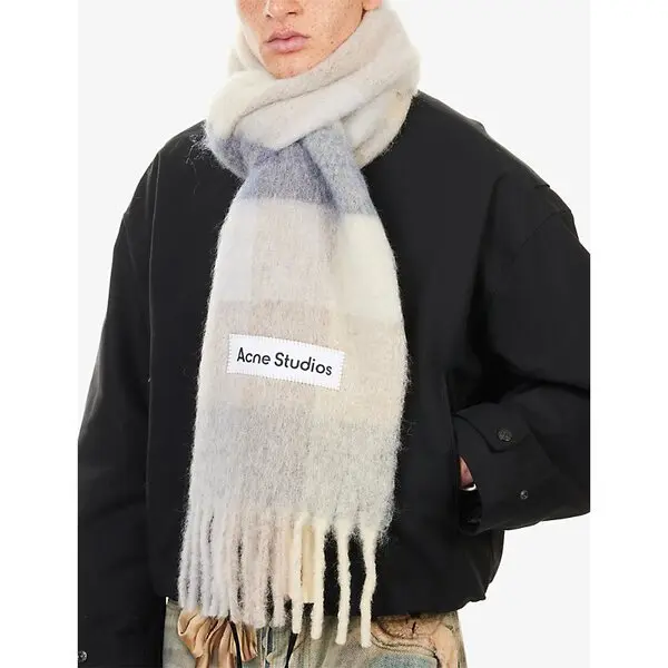 Acne Studios Vally Checked Wool-blend Scarf - Vanilla/beige/lavender
