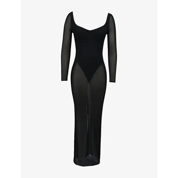 House Of Cb Semi-sheer Mesh Maxi Dress - Black