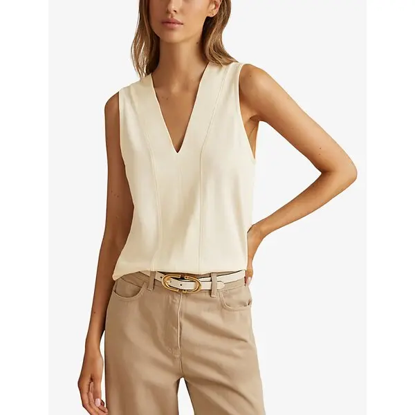REISS Mira V-neck Sleeveless Woven Top
