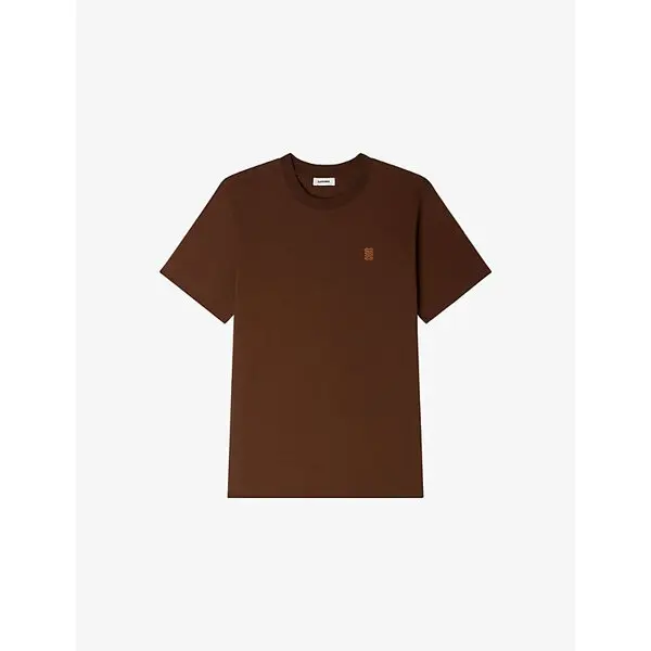 Sandro Logo-patch Crewneck Cotton T-shirt - Ginger Bread
