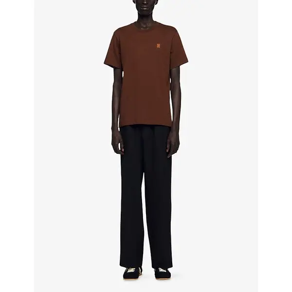 Sandro Logo-patch Crewneck Cotton T-shirt - Ginger Bread