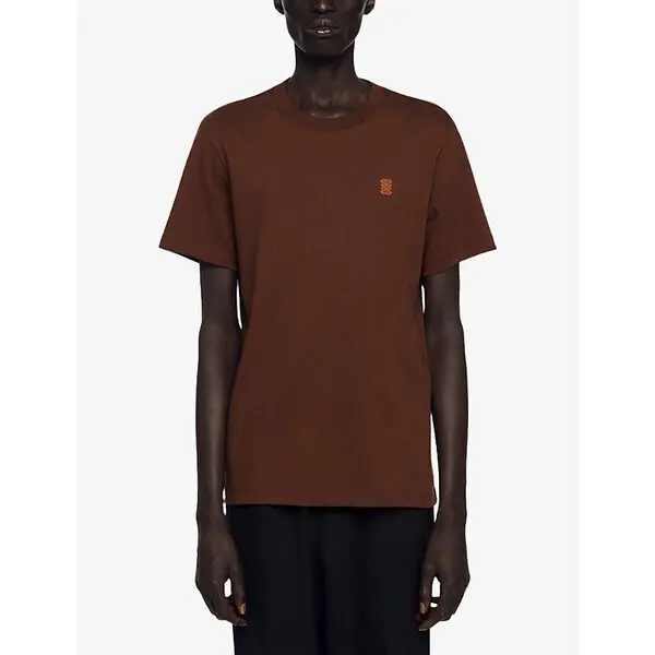 Sandro Logo-patch Crewneck Cotton T-shirt - Ginger Bread