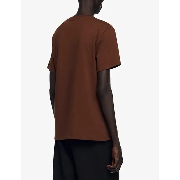 Sandro Logo-patch Crewneck Cotton T-shirt - Ginger Bread
