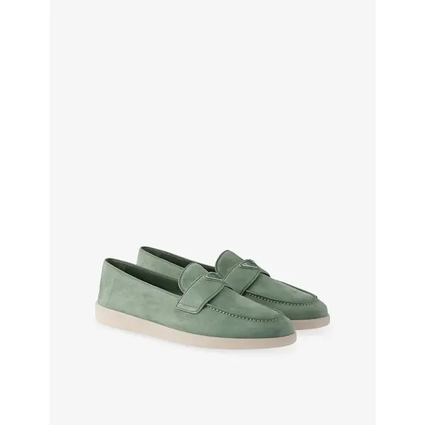 Prada Triangle-plaque Suede Loafers - Green