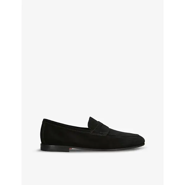 Santoni Carlos Suede Penny Loafers - Black