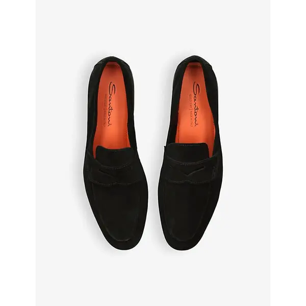 Santoni Carlos Suede Penny Loafers - Black