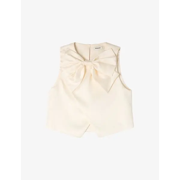 Sandro Bow-appliqué Cropped Satin Top