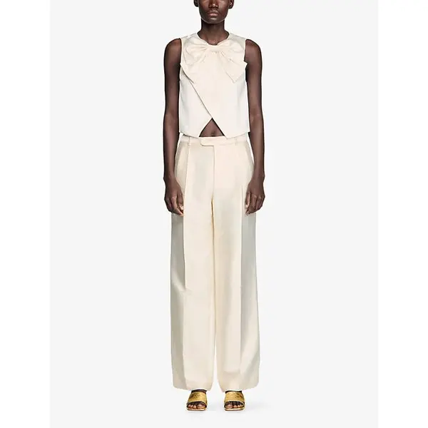 Sandro Bow-appliqué Cropped Satin Top