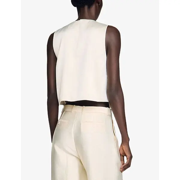 Sandro Bow-appliqué Cropped Satin Top