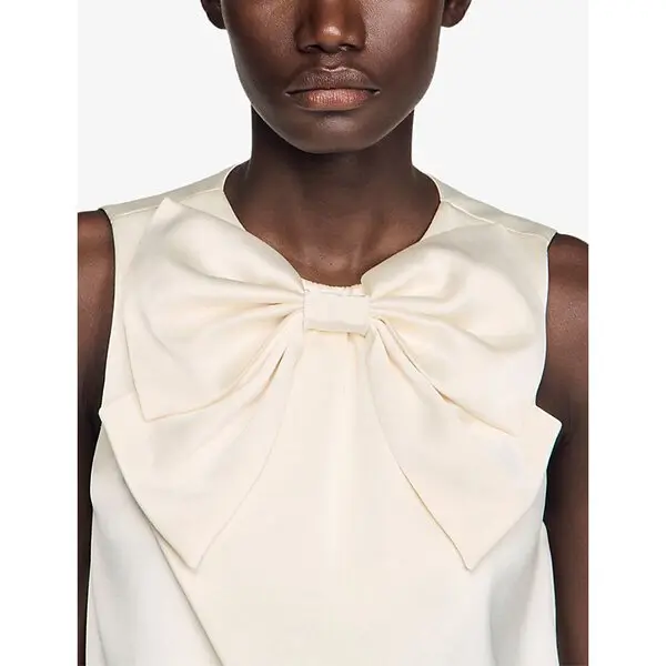 Sandro Bow-appliqué Cropped Satin Top