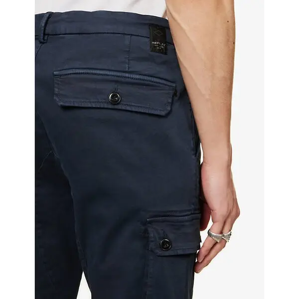 REPLAY Jaan Hypercargo Tapered-leg Stretch-cotton Blend Trousers - Blue