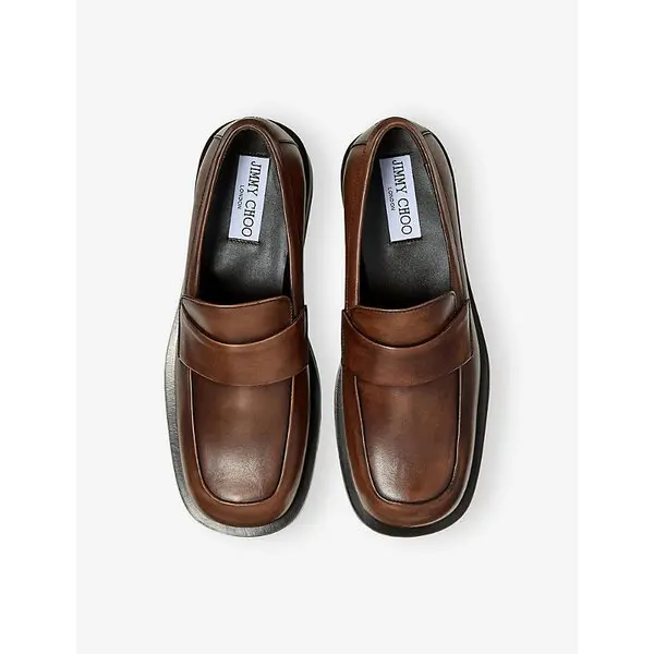 JIMMY CHOO Burnished Leather Loafers - Mocha