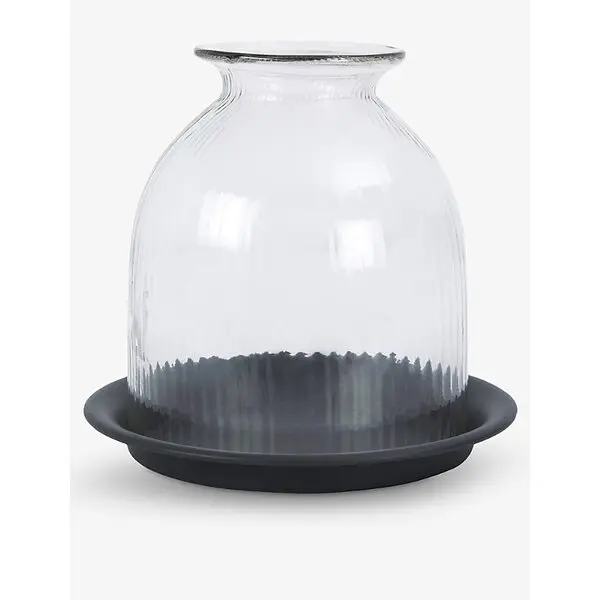 THE WHITE COMPANY Ribbed Dome Glass Candle Holder And Tray 17.6cm - Clear