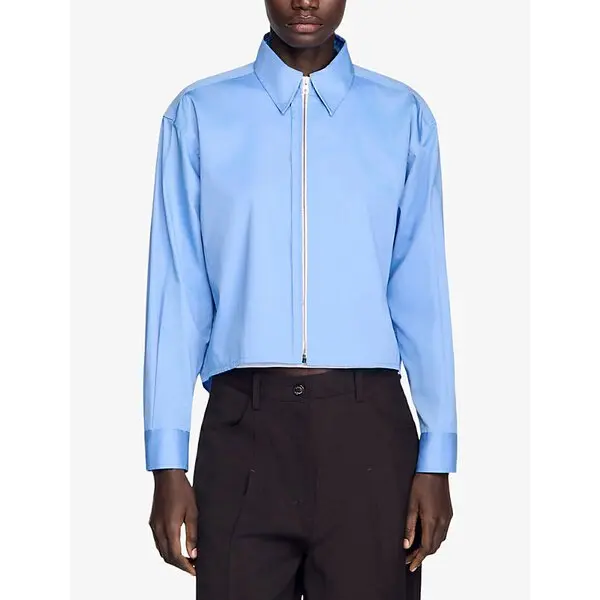 Sandro Logo-embroidered Zip-up Cropped Shirt