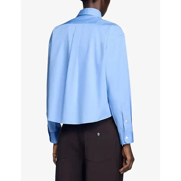 Sandro Logo-embroidered Zip-up Cropped Shirt