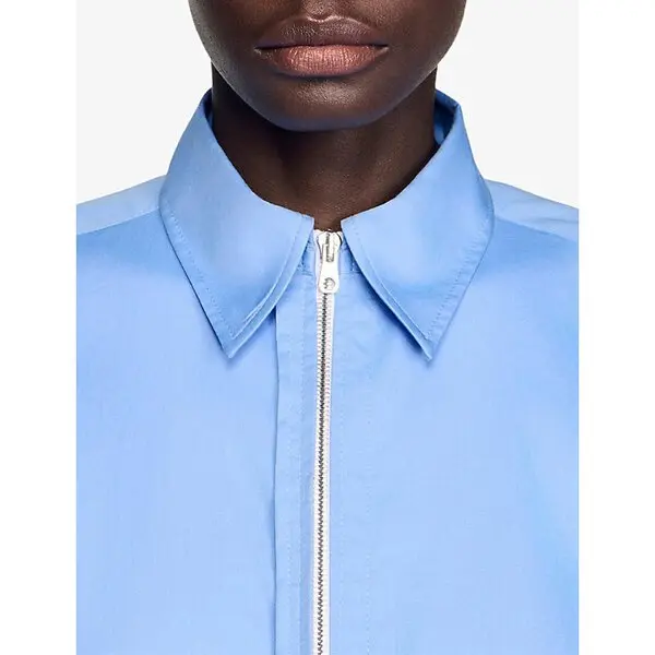 Sandro Logo-embroidered Zip-up Cropped Shirt