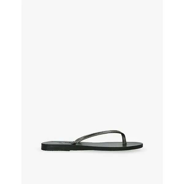 ANCIENT GREEK SANDALS Saionara Stitch Leather Flip Flops - Black