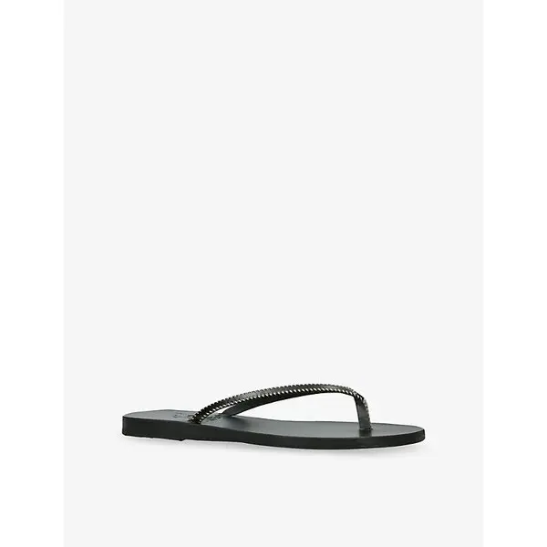 ANCIENT GREEK SANDALS Saionara Stitch Leather Flip Flops - Black