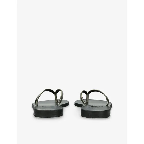 ANCIENT GREEK SANDALS Saionara Stitch Leather Flip Flops - Black