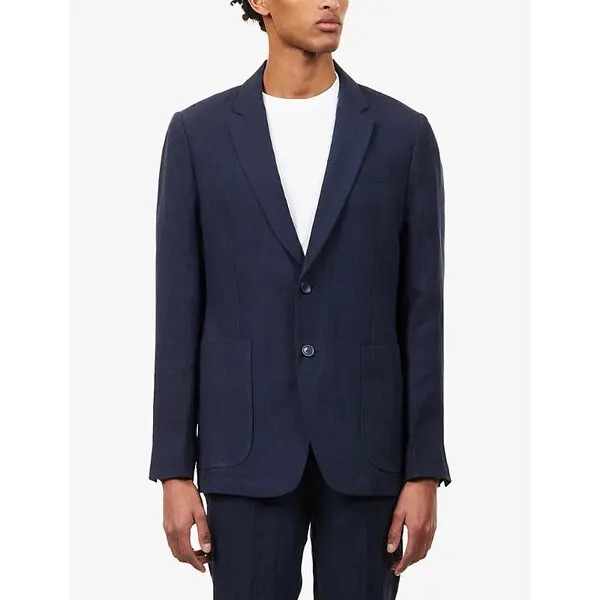 PERCIVAL Tailored Single-breasted Linen Blazer - Navy