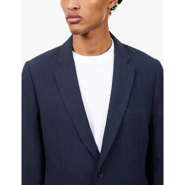PERCIVAL Tailored Single-breasted Linen Blazer - Navy