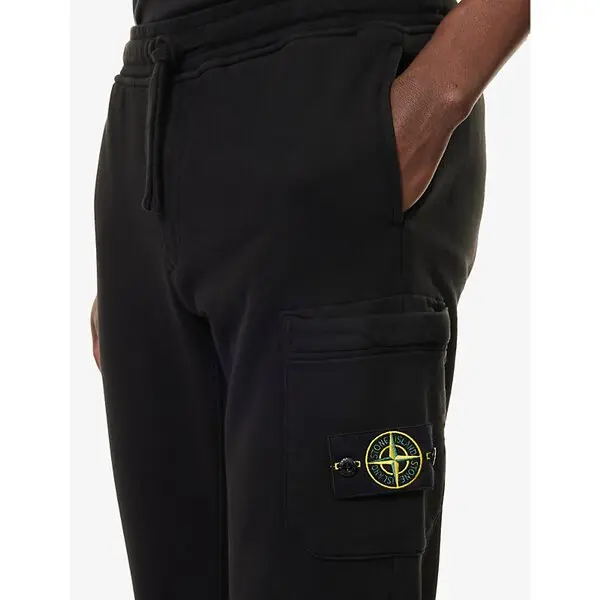 Stone Island Brand-badge Tapered-leg Regular-fit Cotton-jersey Jogging Bottoms - Black