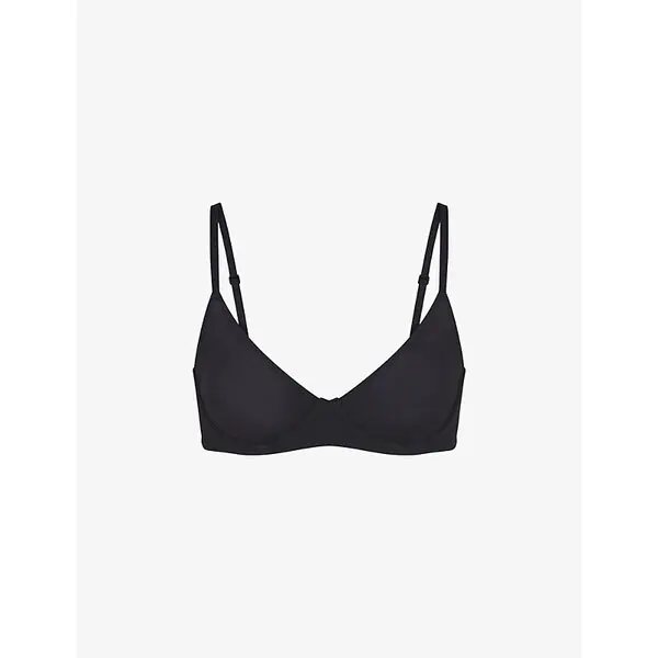SKIMS Fits Everybody Unlined Stretch-woven Bra - Onyx