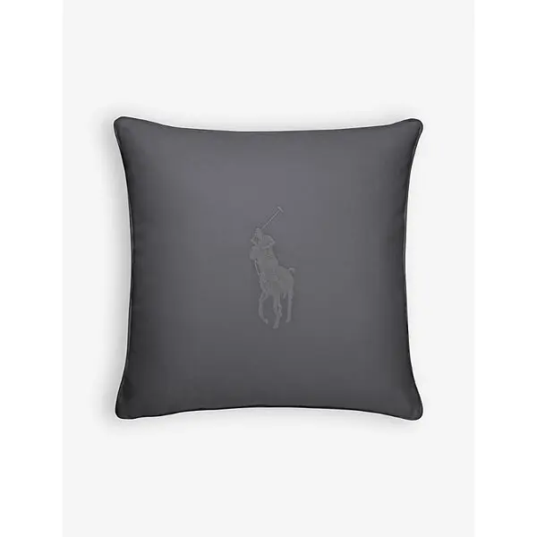 Ralph Lauren Polo Pony-logo Embroidered Cotton Square Cushion Cover - Grey