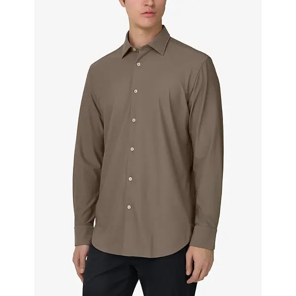 Boggi Milano Slim-fit Regular-fit Stretch-twill Shirt - Mud