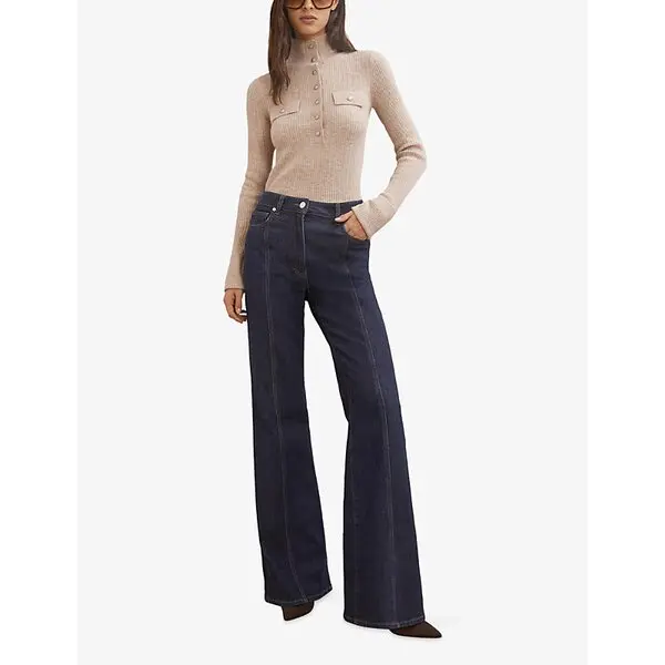 REISS Elly Button-neck Wool Jumper