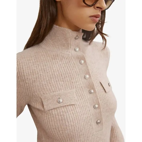 REISS Elly Button-neck Wool Jumper