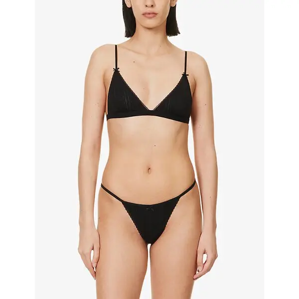 COU COU Pointelle Mid-rise Cotton Thong - 2black