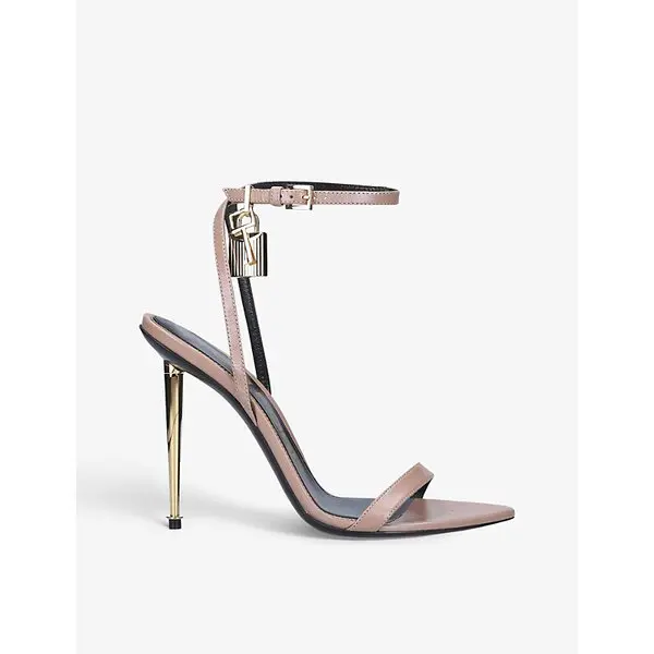 TOM FORD Padlock Leather Heeled Sandals - Blush