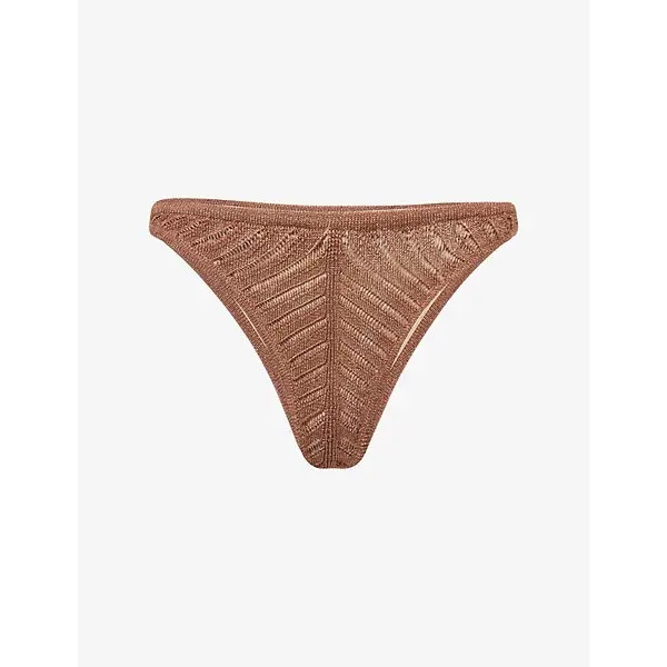 Devon Windsor Lola Metallic-knit Bikini Bottom - Truffle