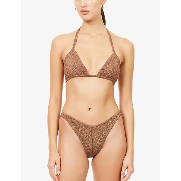 Devon Windsor Lola Metallic-knit Bikini Bottom