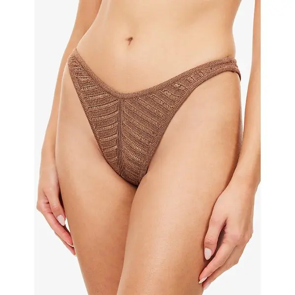 Devon Windsor Lola Metallic-knit Bikini Bottom