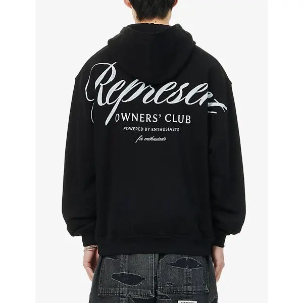 REPRESENT Owners Club Script Kangaroo-pocket Relaxed-fit Hoodie