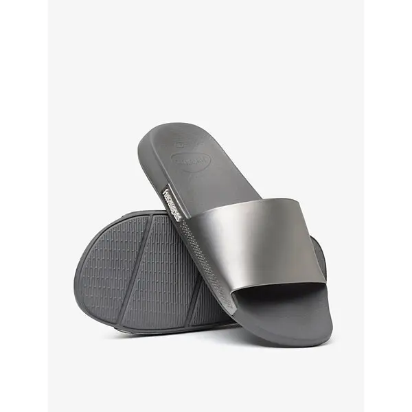 Havaianas Classic Metallic Rubber Sliders - Steel Grey
