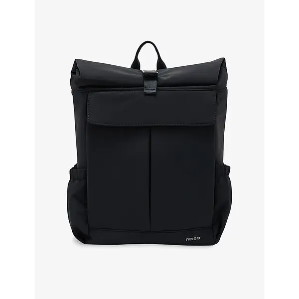 REISS Branded Woven Roll-top Backpack - Navy