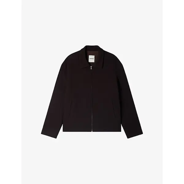 Sandro Waffle-texture Woven Jacket - Chocolate