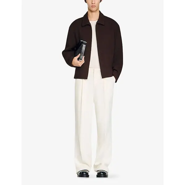 Sandro Waffle-texture Woven Jacket - Chocolate